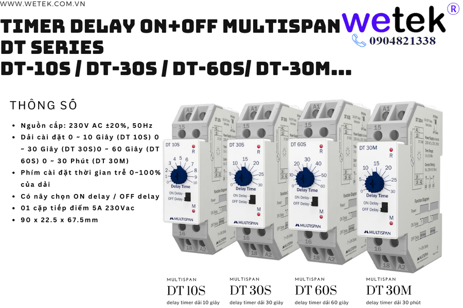 Multispan DT Series Timer đóng trễ mở trễ on delay off delay 10s 30s 60s 30m